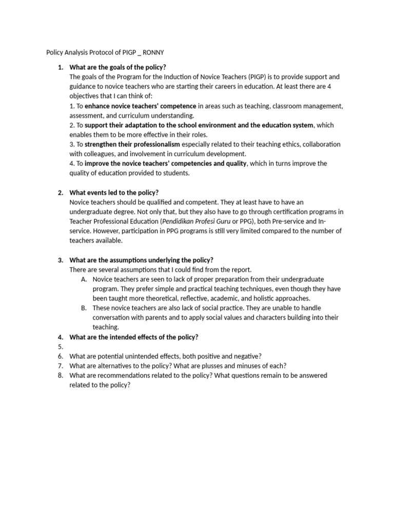 Policy Analysis Protocol of PIGP - RONNY | PDF