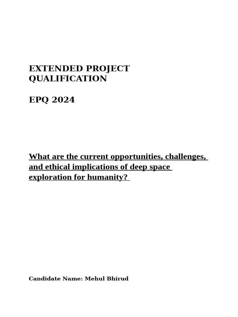 EPQ Dissertation | PDF | Space Exploration | Outer Space