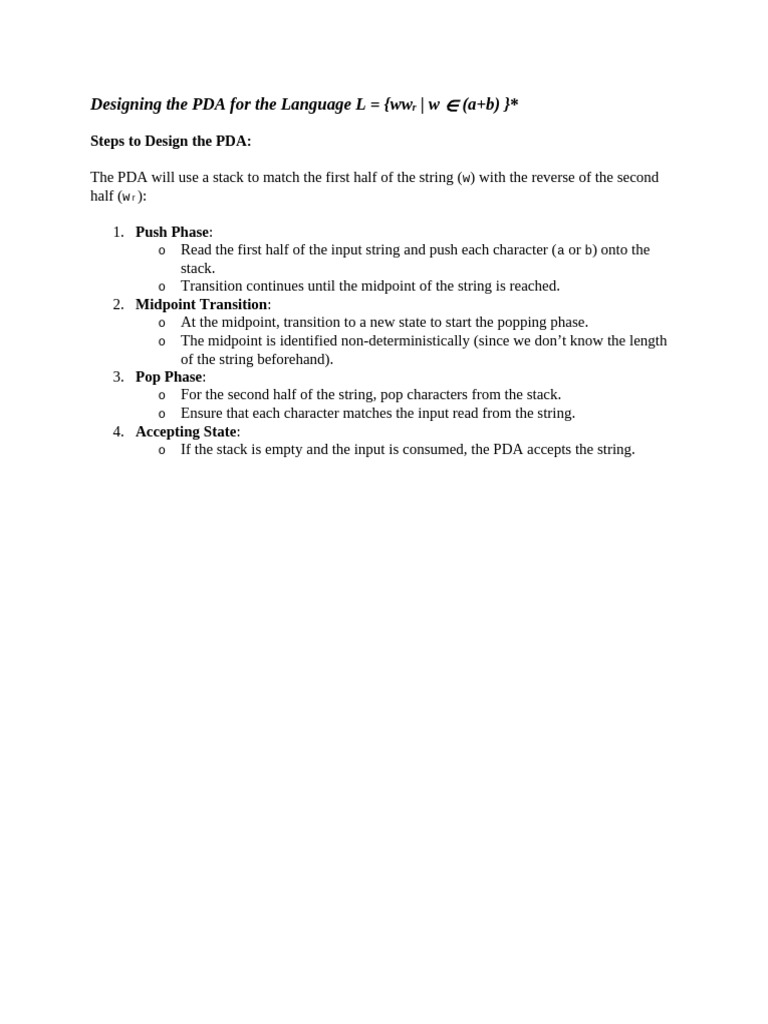 Designing The PDA For The Language L | PDF