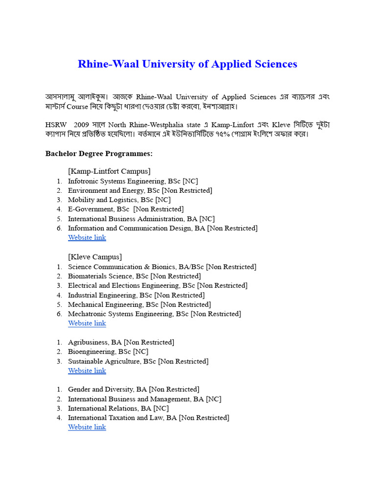 HSRW Bachelor's and Master's Programs | PDF | Bachelor Of Science ...