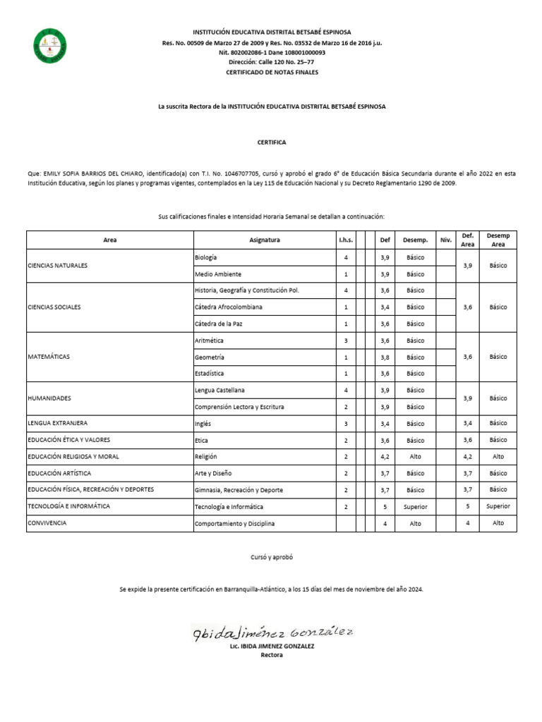 Certificados de Notas Finales Del Curso 6°-A - Año 2022 | PDF | Science