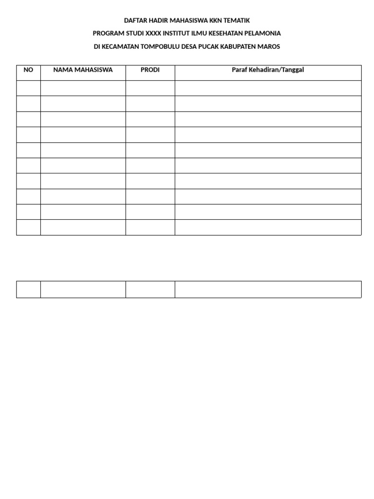 Format Absen Mahasiswa KKN PDF | PDF | Sains & Matematika