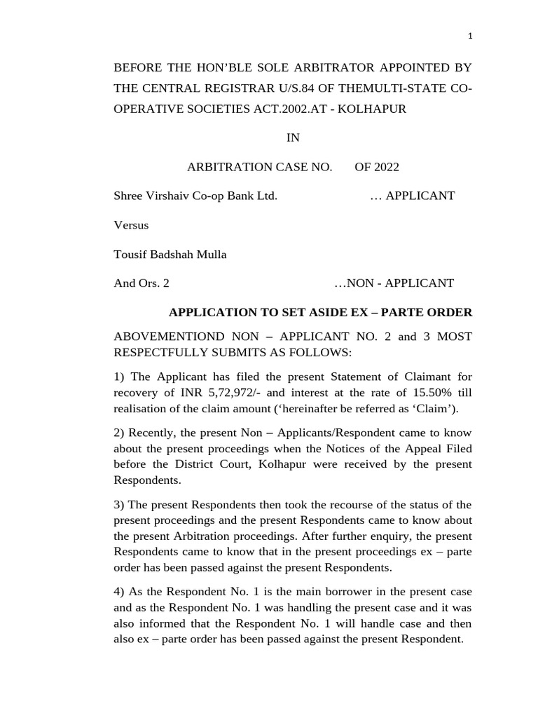 Set Aside Ex Parte Order | PDF | Public Law | Judiciaries