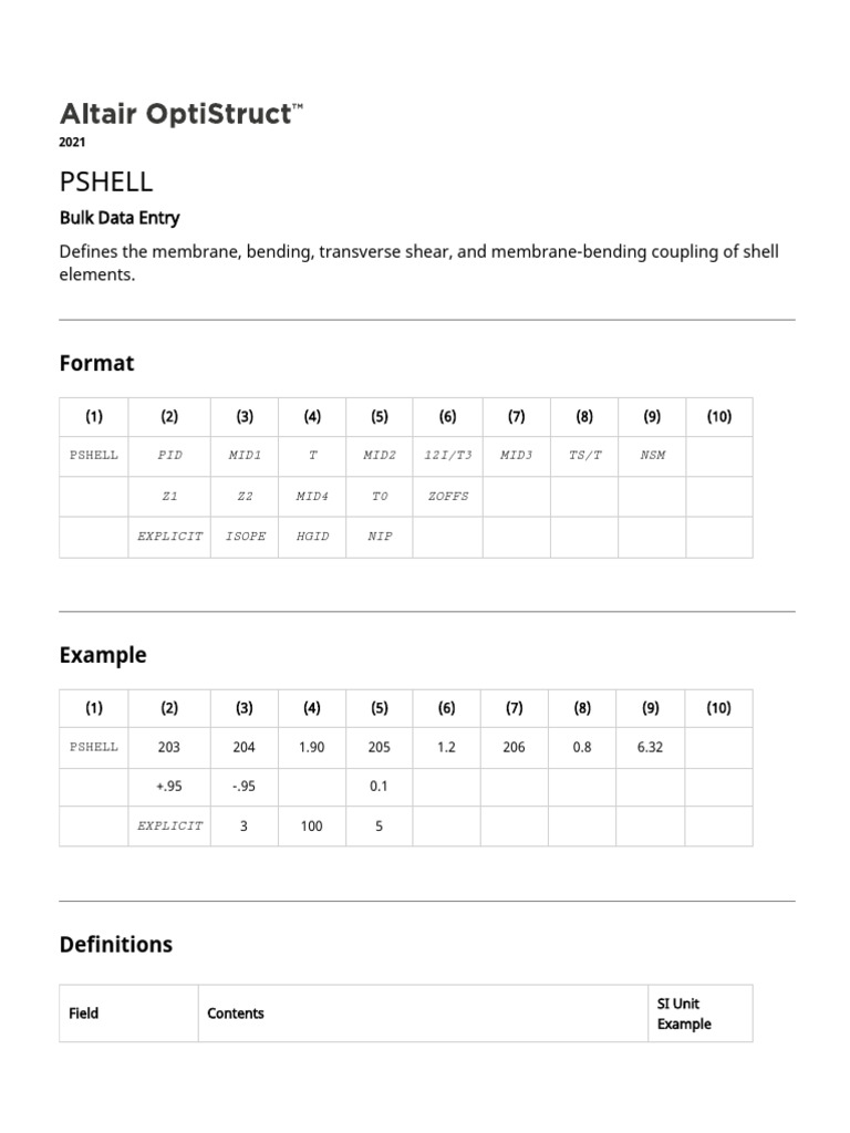PSHELL | PDF | Bending | Stress (Mechanics)