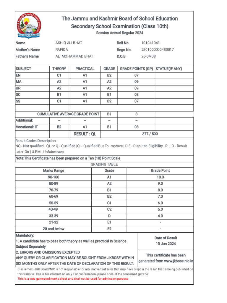 JKBOSE | PDF | Qualifications | Student Assessment And Evaluation