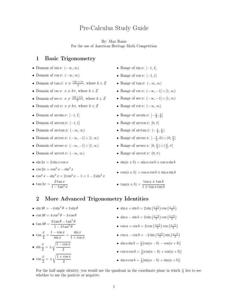 Precalculus Guide Max Ranis | PDF | Combinatorics | Elementary Mathematics