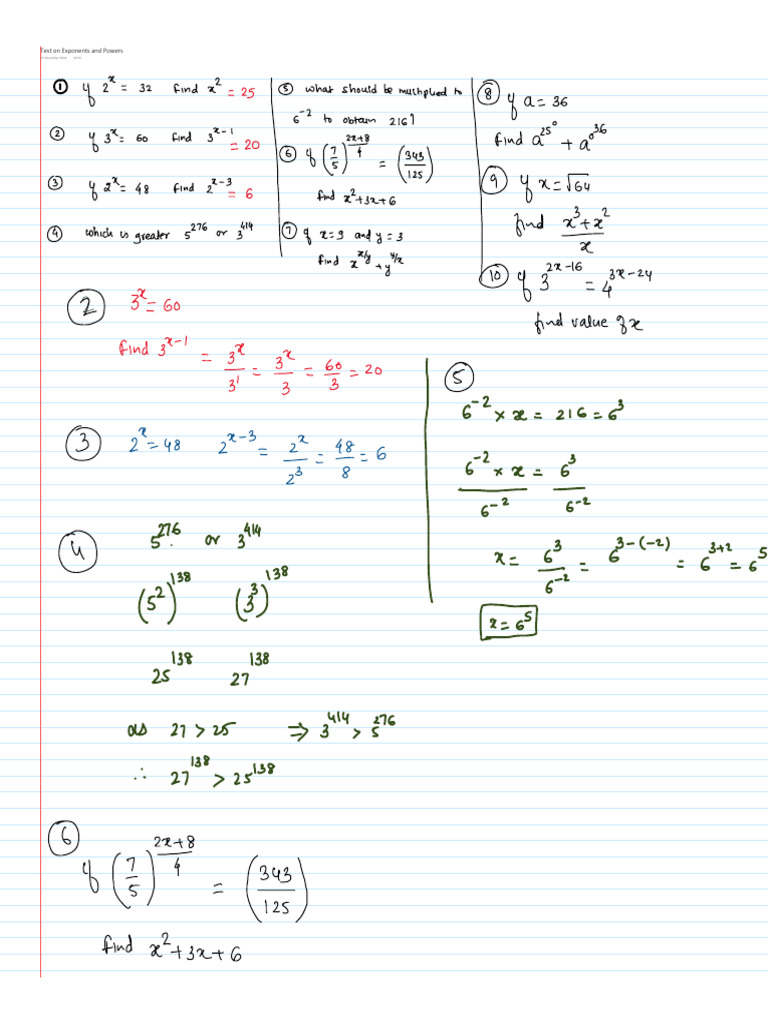 Test On Exponents and Powers | PDF