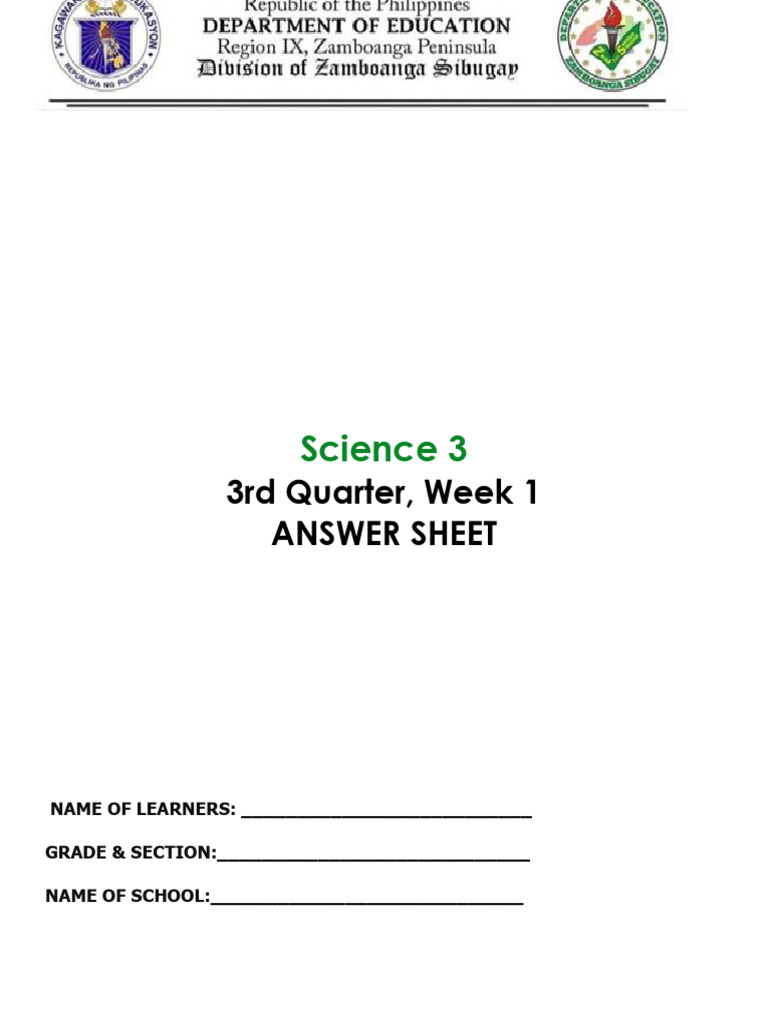 Answer Sheet Science 3 Q 3 | PDF