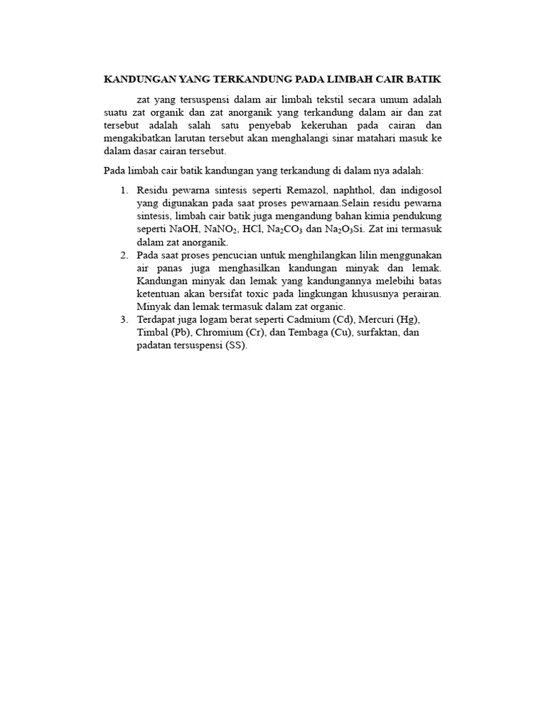 Kandungan Limbah Cair Batik | PDF