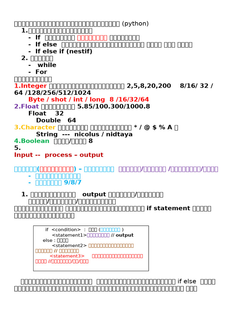 โครงสร้างการทำงานของคำสั่ง phyton ม4 | PDF