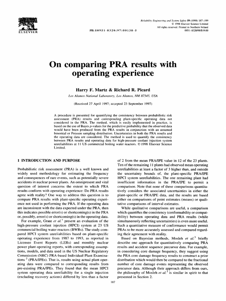 MARTZ - PICARD - 1998 - Comparing PRA With Operating Experience | PDF ...
