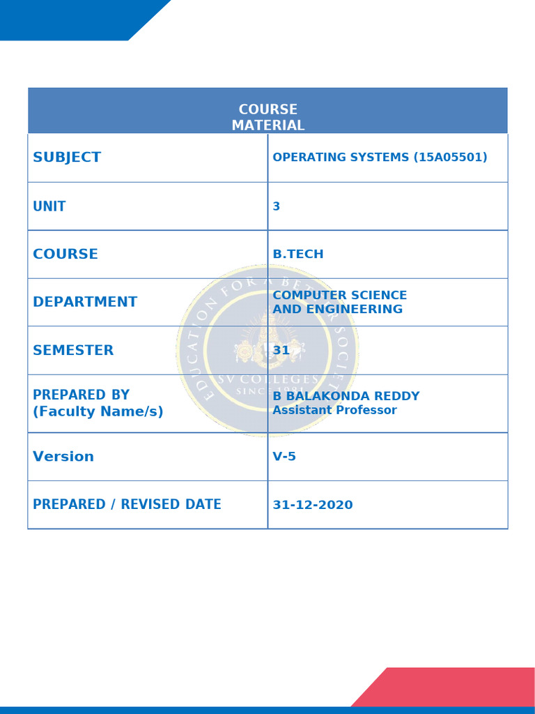 OS-Course Material-UNIT-3 | PDF | Process (Computing) | Computer Engineering