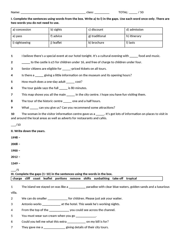 Travel Vocabulary Exercise for Students | PDF | Hotel