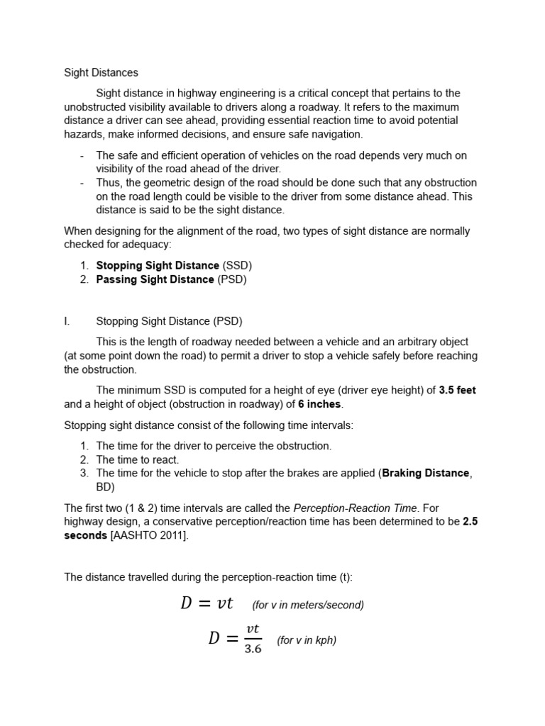 Sight Distances Report | PDF | Road Transport | Land Transport