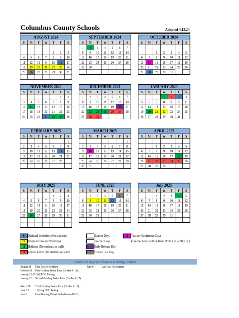 24-25 School Calendar | PDF | Working Time | Labor