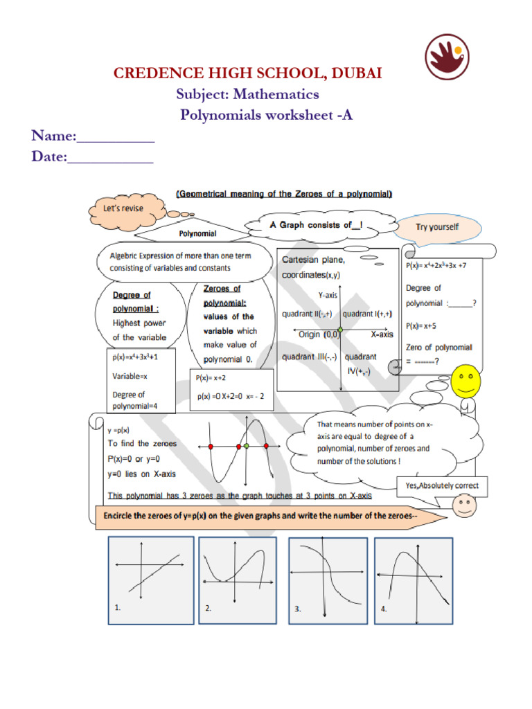 Polynomials Worksheet for High School | PDF
