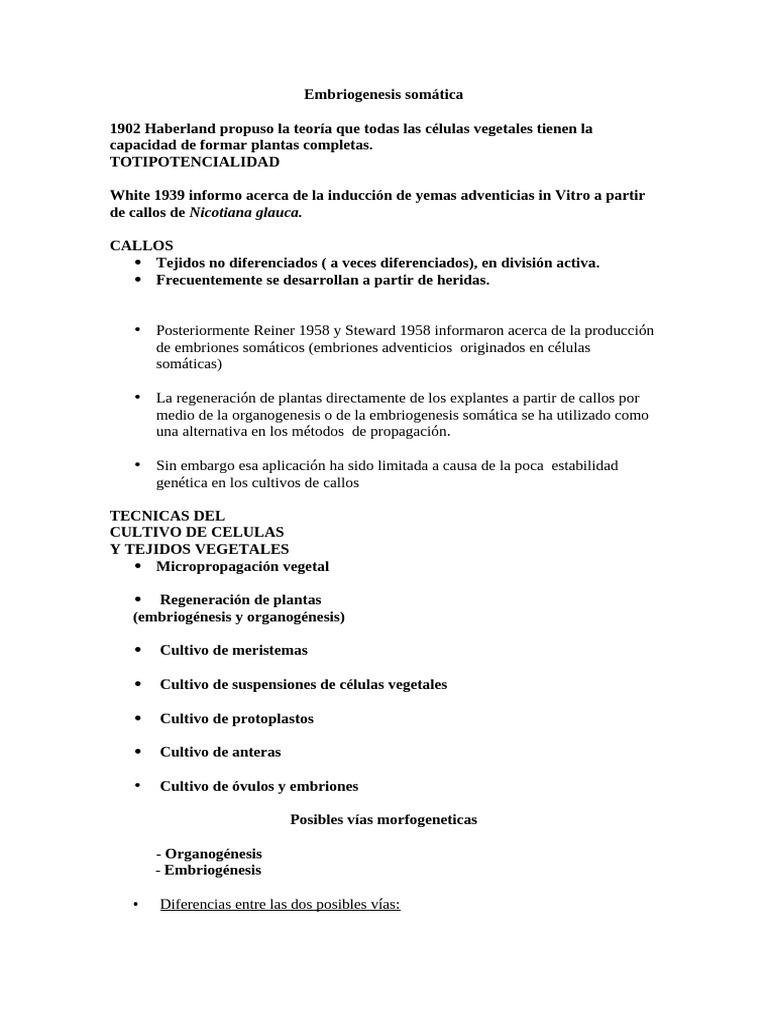 Embriogénesis Somática y Aplicaciones | PDF | Interacciones biológicas ...