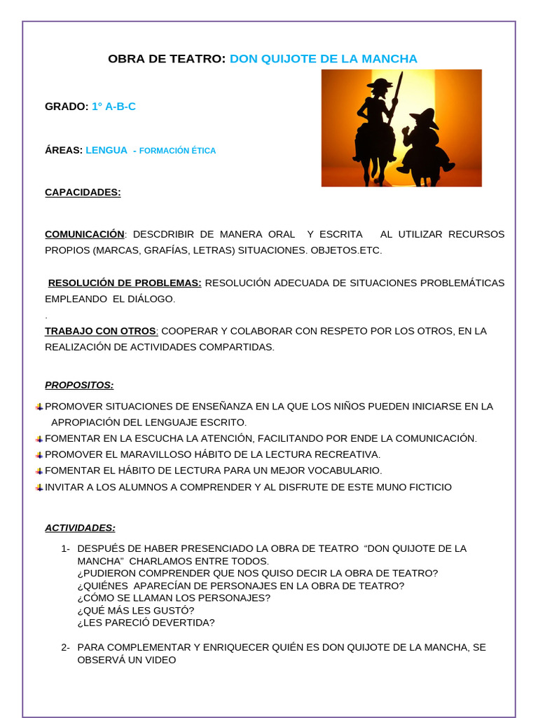 Obra de Teatro Quijote de La Mancha | PDF | Artes del Lenguaje y ...