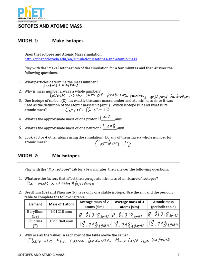 Phet Isotopes Atomic Mass - STUDENT | PDF | Atoms | Isotope