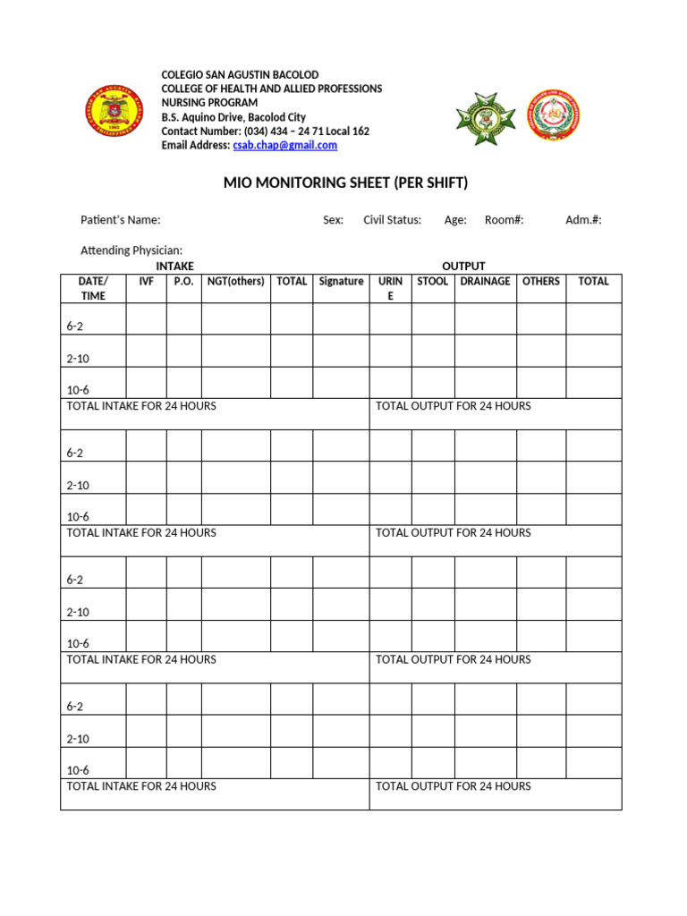 Mio Monitoring Sheet (Per Shift) | PDF | Social Science | Wellness