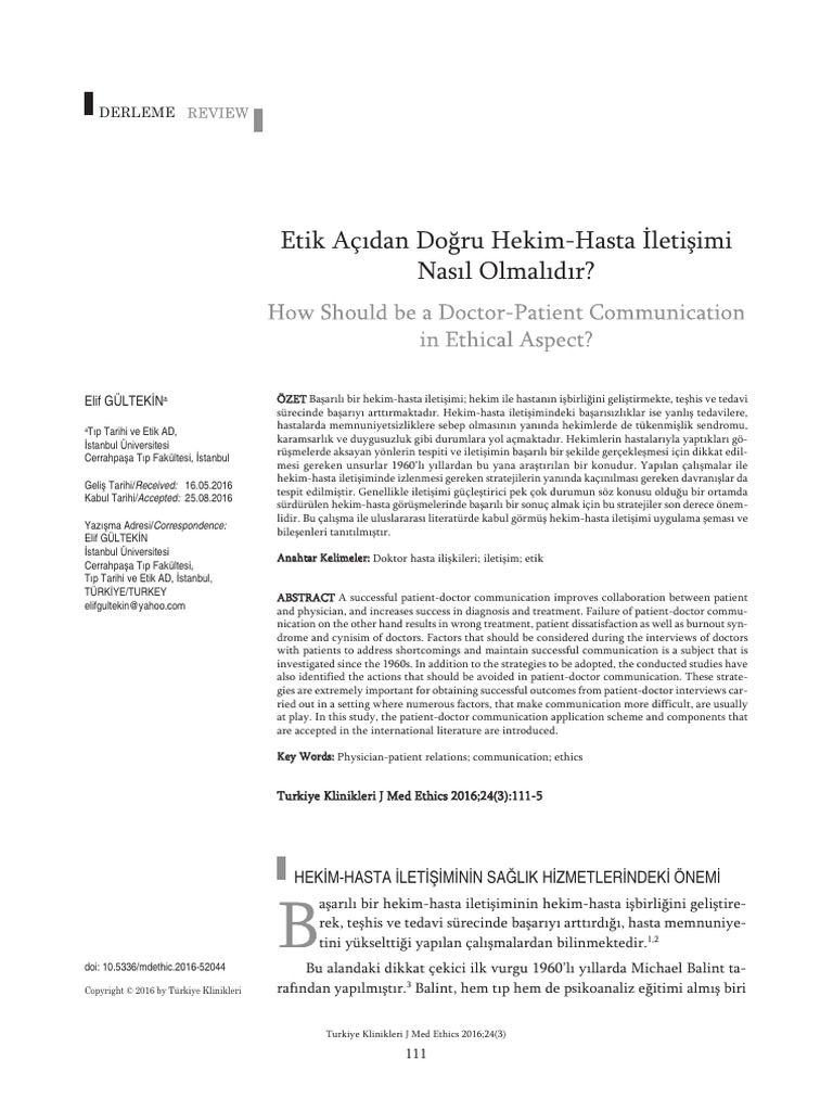 Etik Acidan Dogru Hekim Hasta Iletisimi | PDF