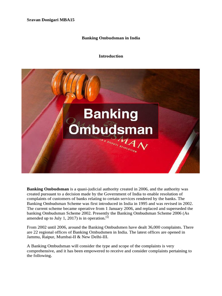 Banking Ombudsman Scheme India | PDF | Banks | Cheque