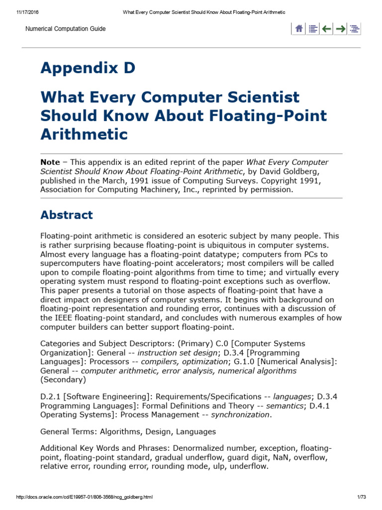 What Every Computer Scientist Should Know About Floating-Point Arithmetic | PDF | Rounding | Numbers