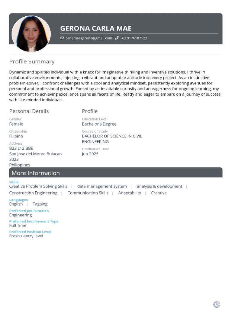 GERONA CARLA MAE Resume | PDF