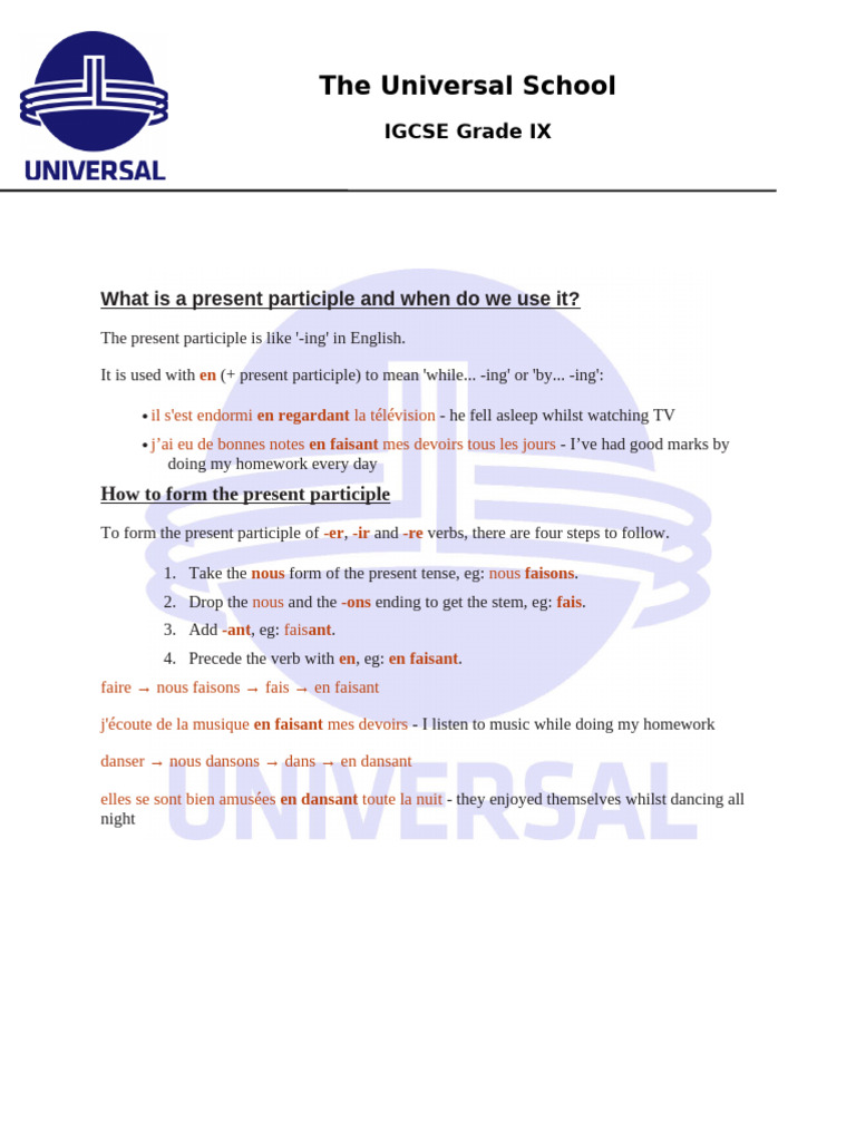 Le Participe Present Et Gerondif | PDF | Verb | Language Mechanics