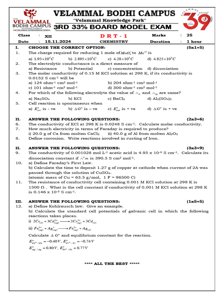 DRT - 1 XII - Chemistry 3rd 33% Module | PDF | Physical Chemistry ...