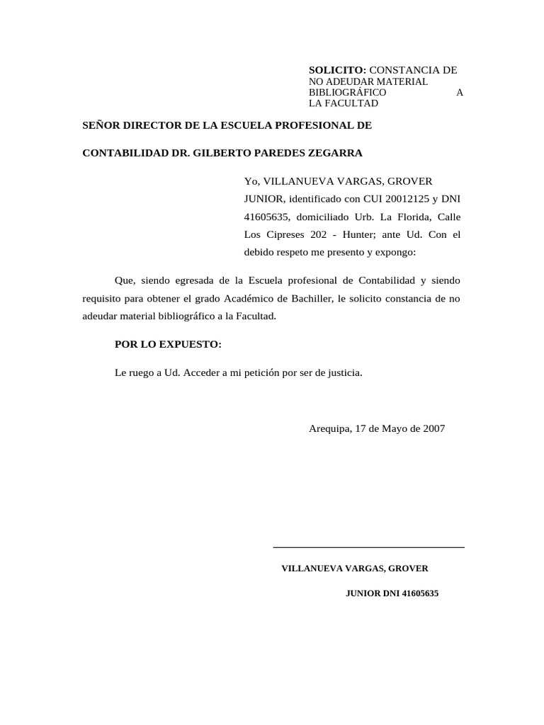 Solicitud N 91constancia de No Adeudar Material Bibliográfico | PDF