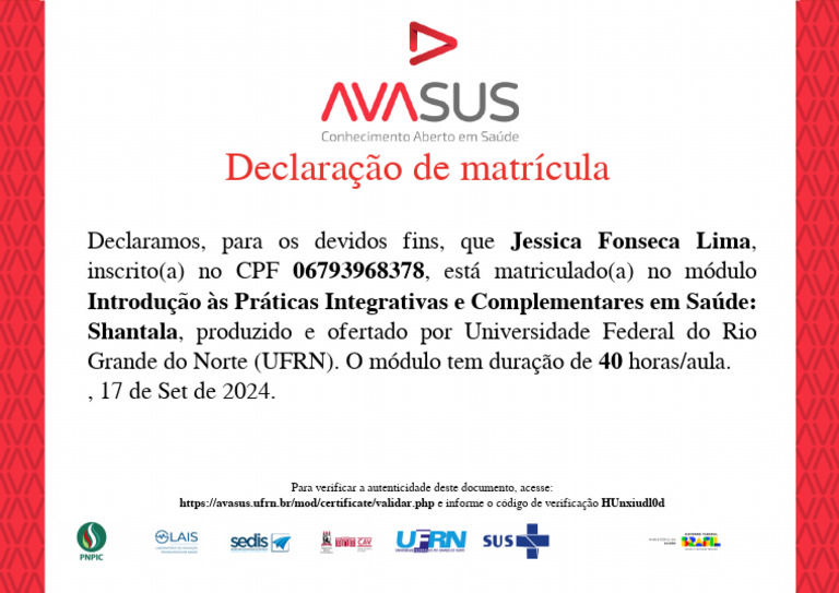IntroduÃ Ã o Ã S PrÃ¡ticas Integrativas e Complementares em SaÃºde Shantala - Certificado de ...