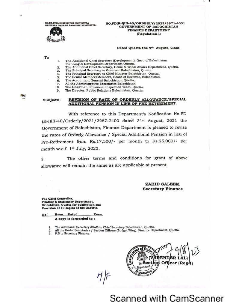 Revision of Rate of Orderly Allowance Special Additional Pension in ...