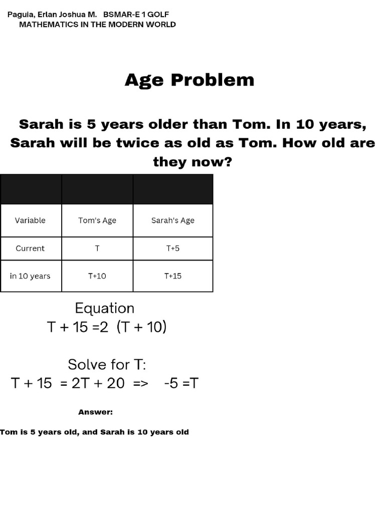 Solving: Age Word Problem, Mixtures Problem, and Distance, Rate & Time. | PDF