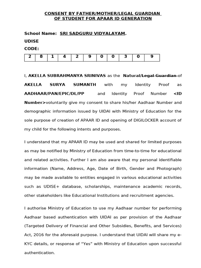 Consent for APAAR ID & DigiLocker | PDF | Justice | Crime & Violence
