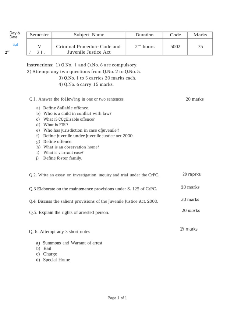 Juvenile Justice Act and CrPC Exam Guide | PDF