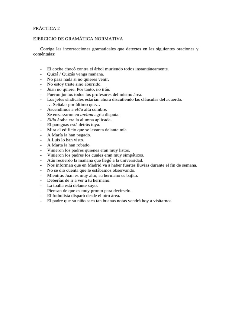 Práctica 2. Ejercicio de Gramática Normativa | PDF