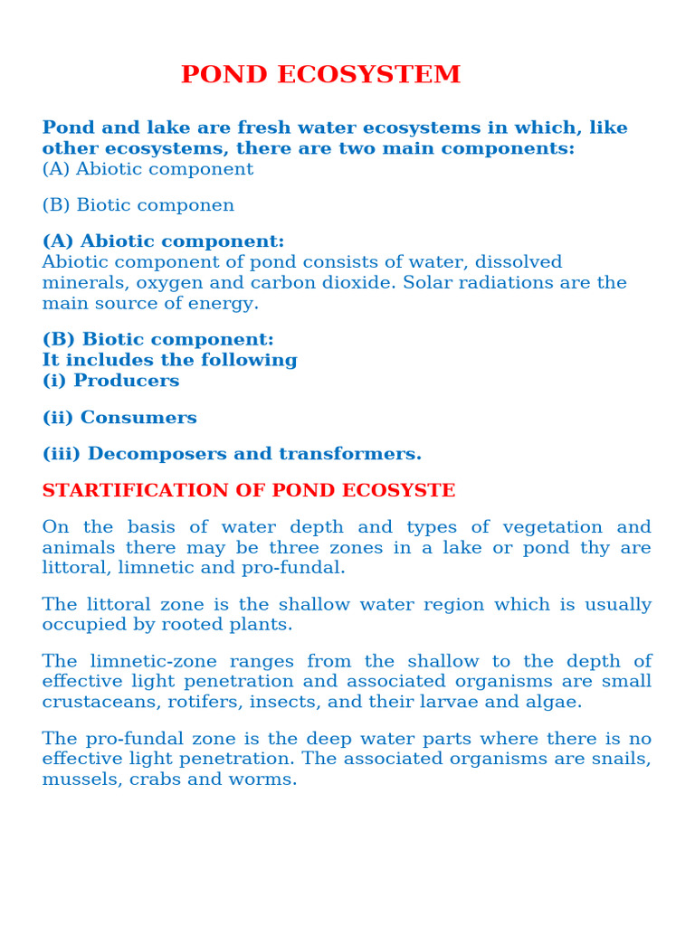 POND ECOSYSTEM Class 11 | PDF