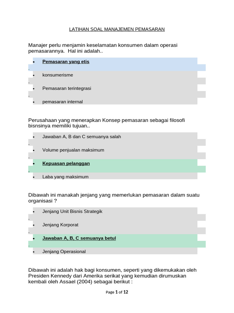 Latihan Soal Manajemen Pemasaran | PDF
