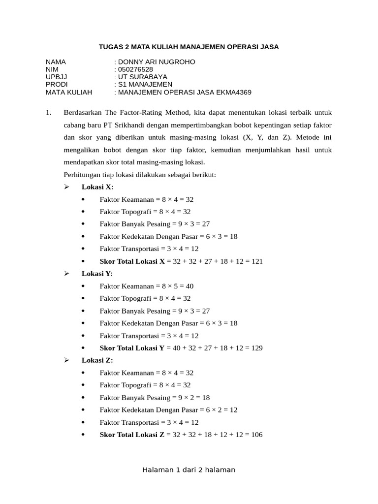 Manajemen Operasi Jasa Tugass 2 Ut | PDF | Bisnis