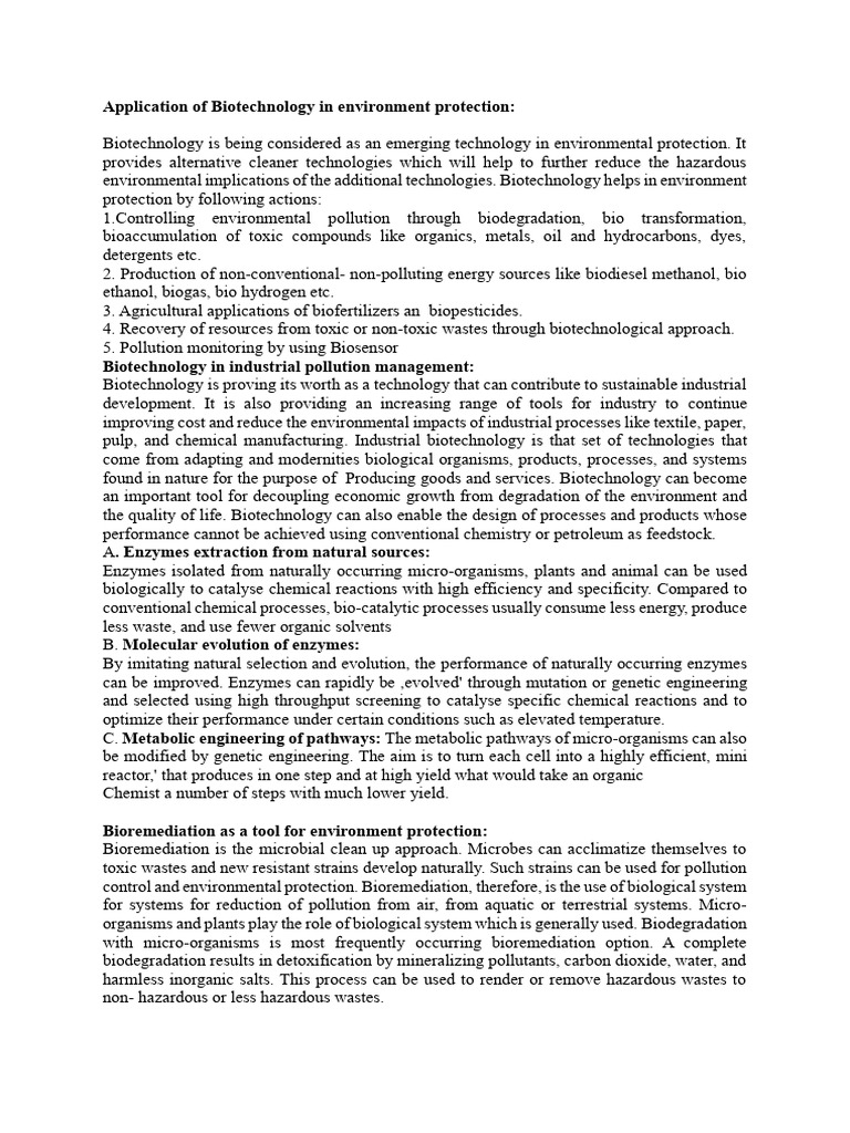 Application of Biotechnology in Environment Protection | PDF | Sewage ...