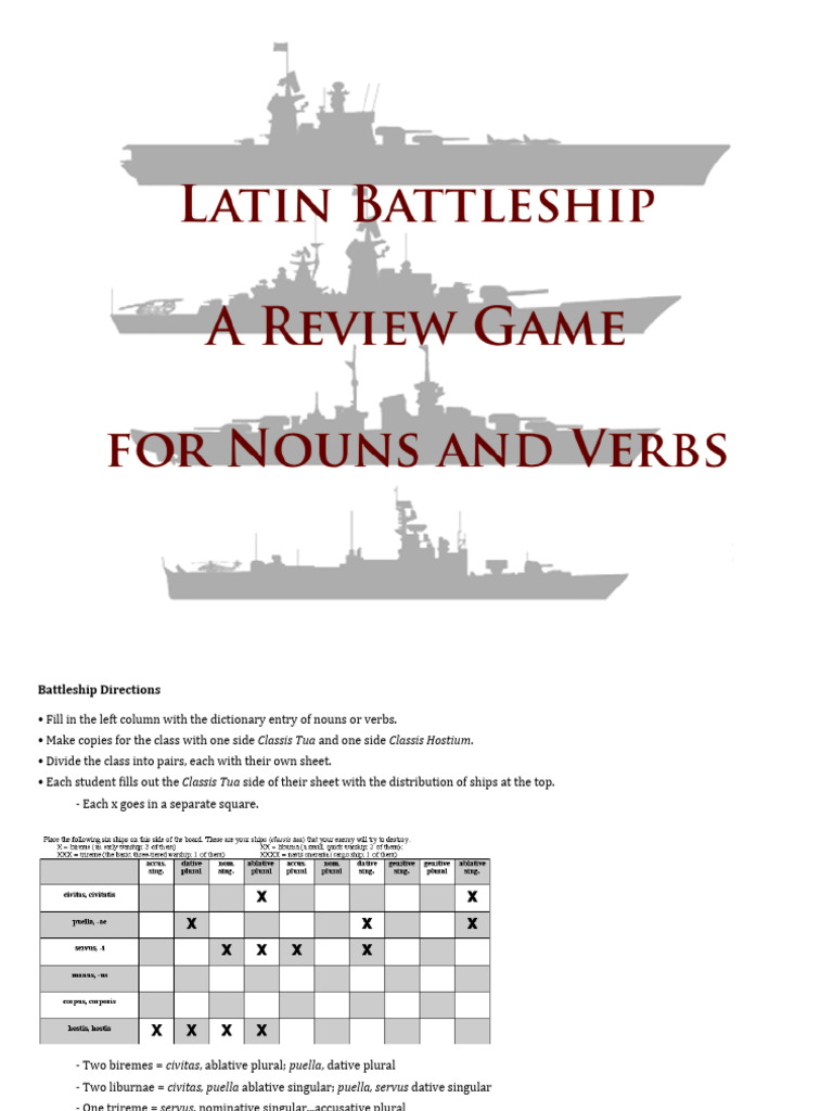LatinBattleshipNounsVerbsPacket 1 | PDF | Plural | Grammatical Number