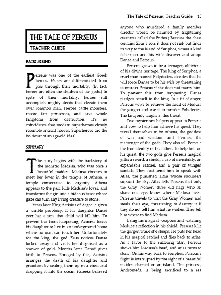 The Tale of Perseus: Teacher Guide | PDF | Medusa