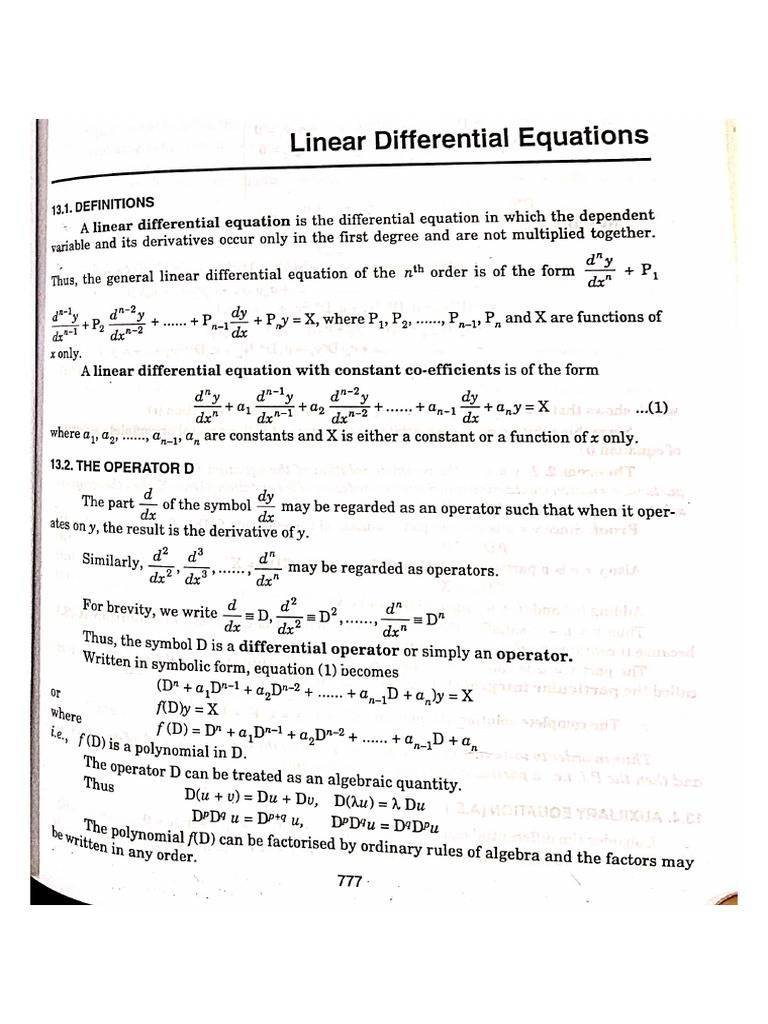 Linear Differential Equations With Constant Coefficients-Rules For ...