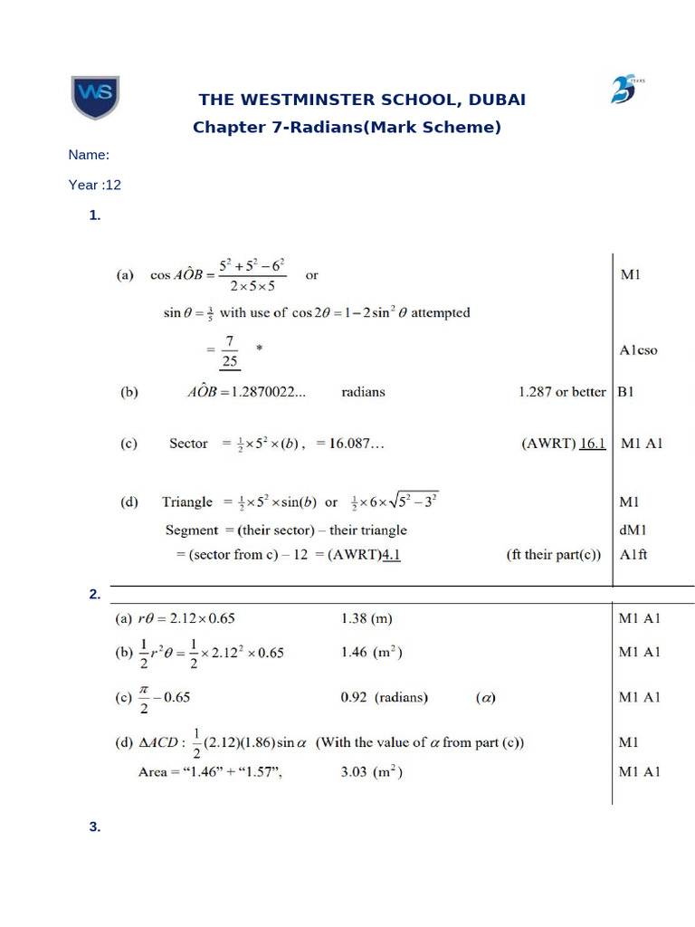 P1 Ch7 Radians MS | PDF