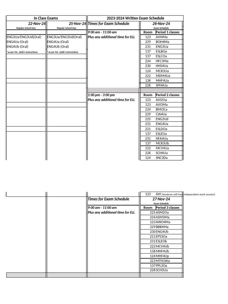 2023-2024 Exam Schedule Overview | PDF