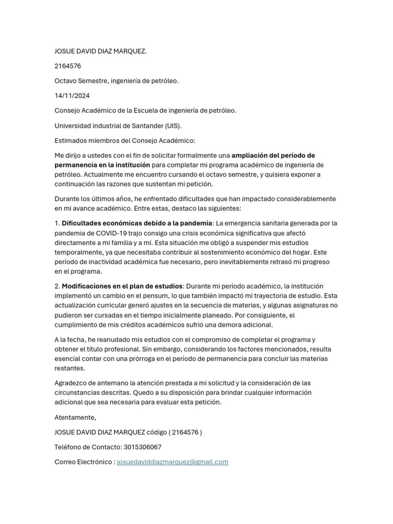 Solicitud de prórroga académica UIS | PDF | Crecimiento personal y ...