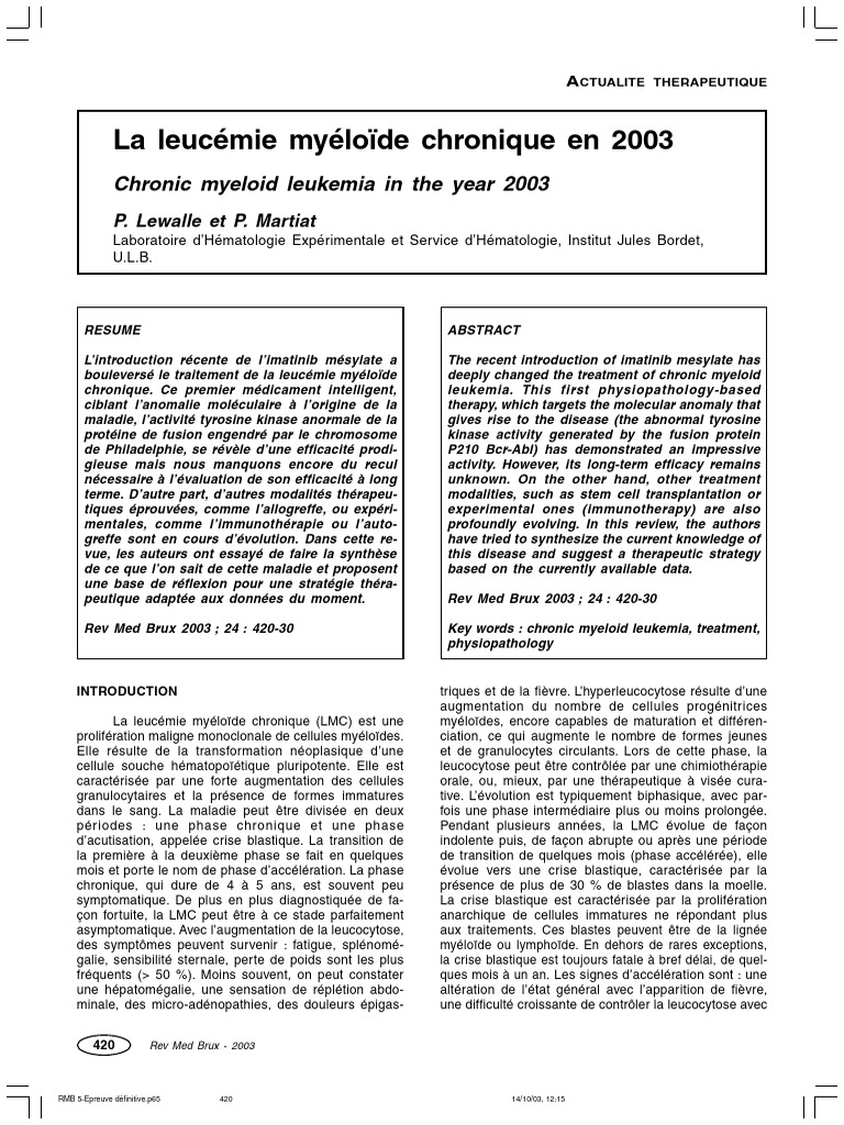 Leucémie myéloïde chronique : avancées 2003 | PDF | Médecine clinique ...