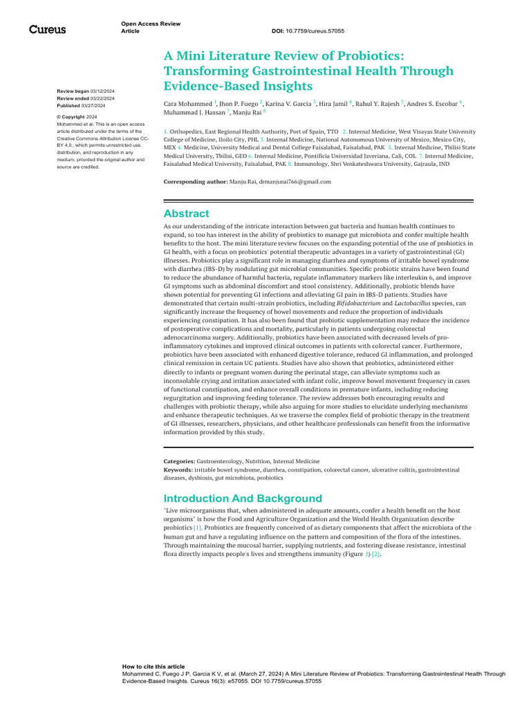 A Mini Literature Review of Probiotics Transformin | PDF | Probiotic ...