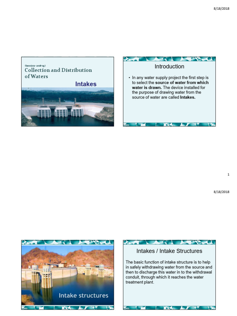 Water Intake Structures Overview | PDF | Water | Dam